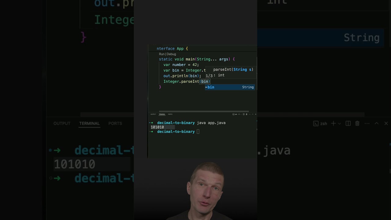 Integer To Binary (String) and Back #java #shorts #coding #airhacks