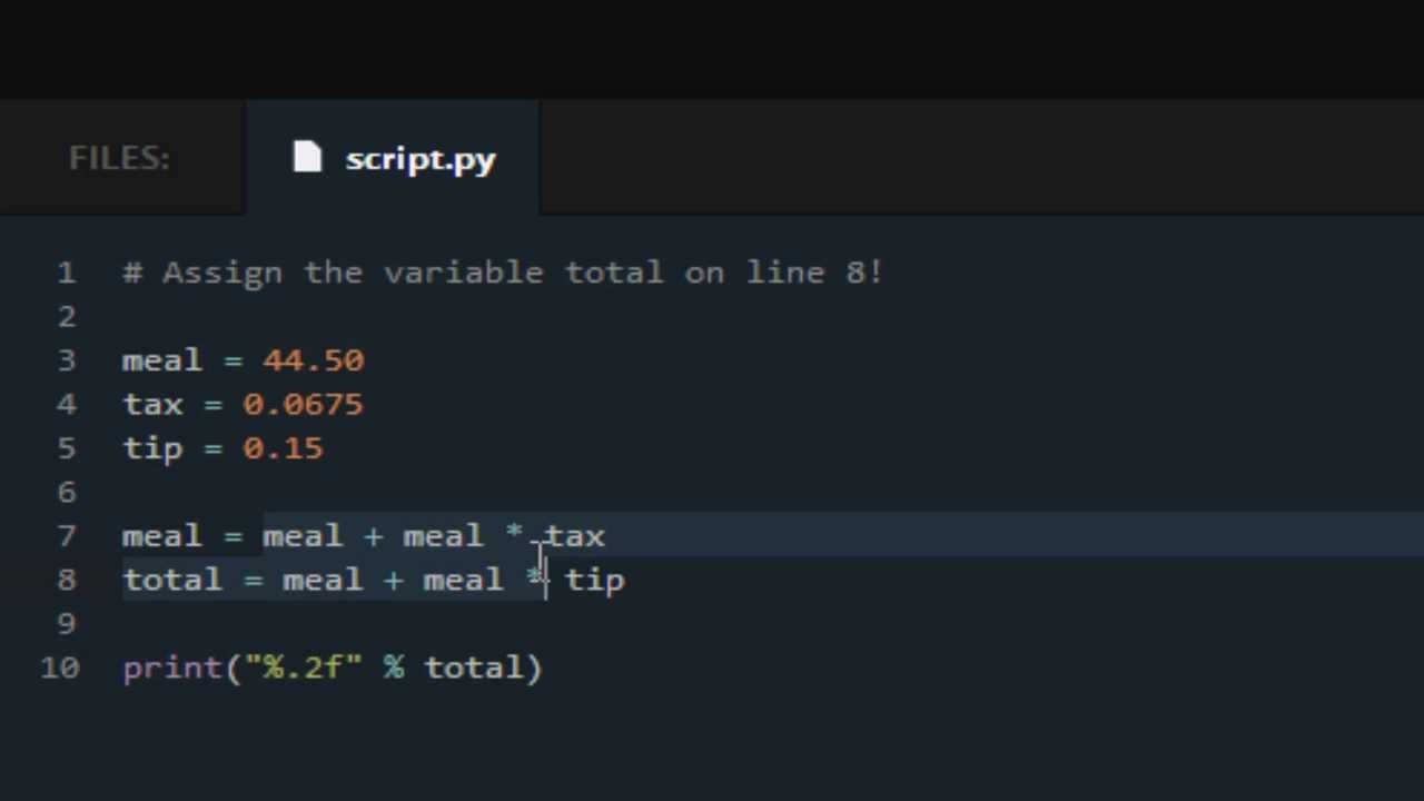 Codecademy Python Lessons- Tip Calculator
