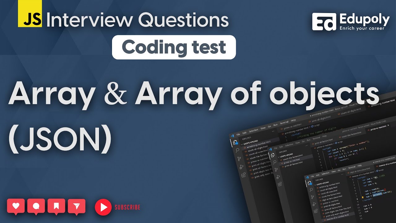Array and array of objects(JSON) || Interview Questions on JavaScript || Coding Test