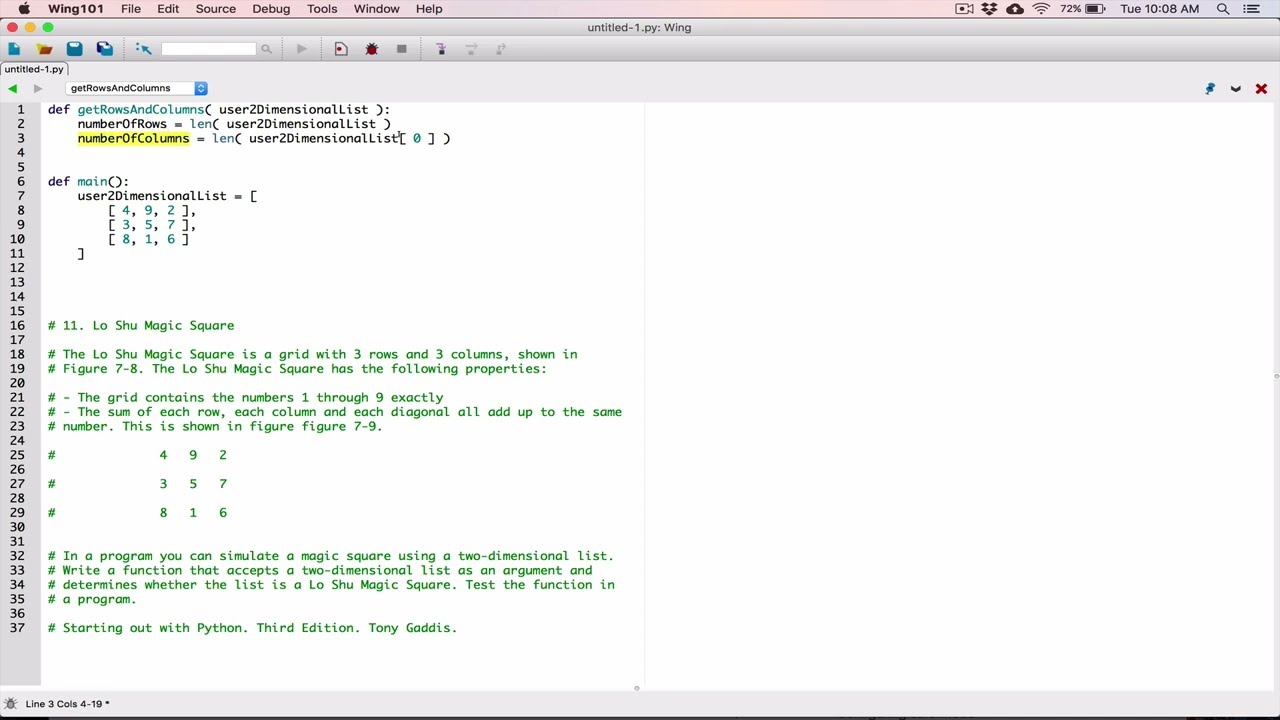 7.11. (Part 1) Lo Shu Magic Square - Python