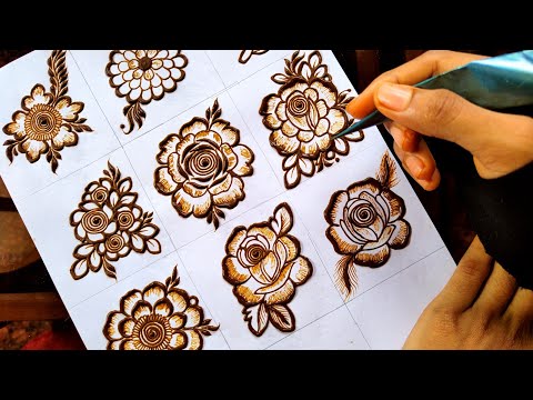 How To Draw 9 Different types of Henna Flowers - Beautiful Mehndi Flowers - 2021 - @TazaheenArt
