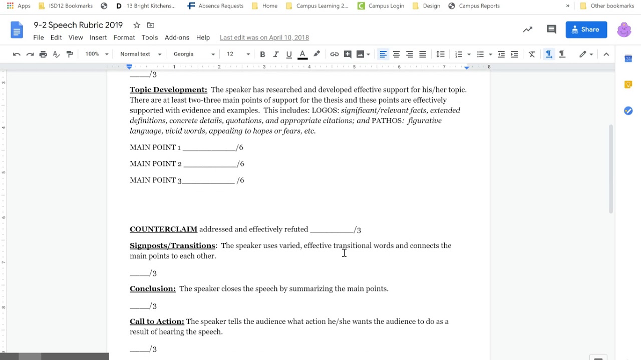 Speech Presentation Rubric: Robinson