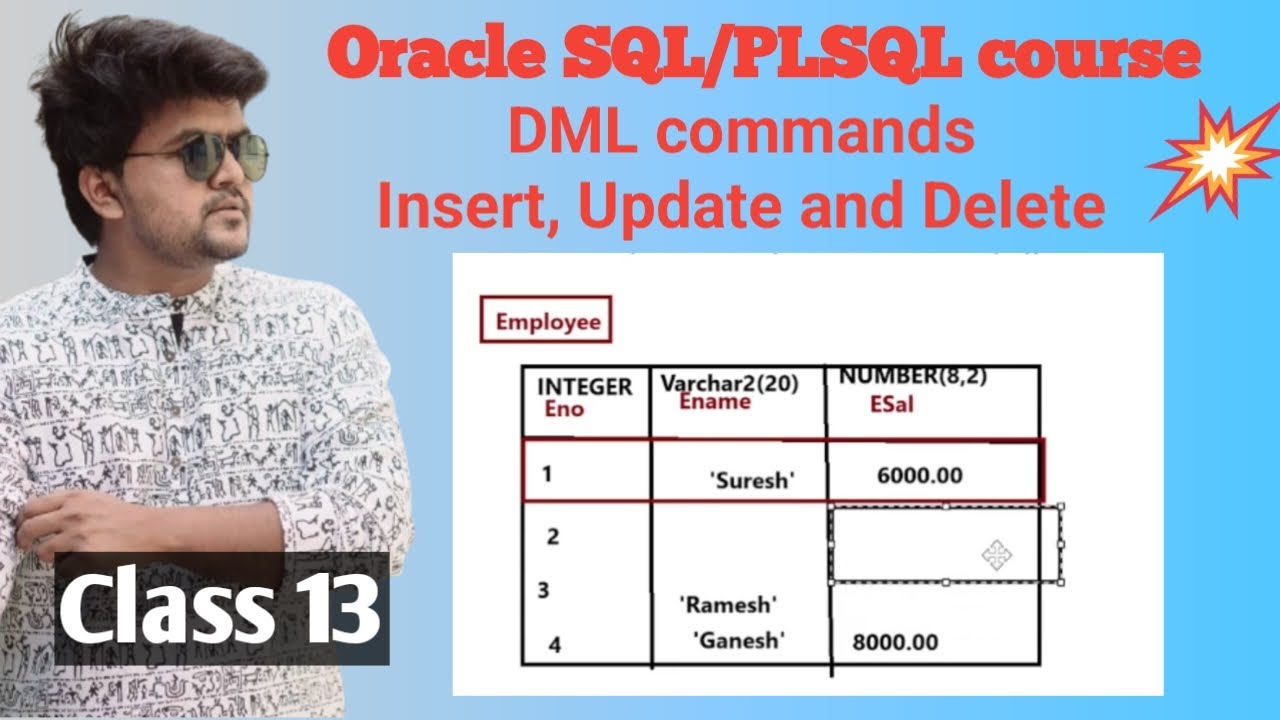 Oracle SQL/PLSQL -Class 13 -DML COMMANDS INSERT,UPDATE and DELETE commands