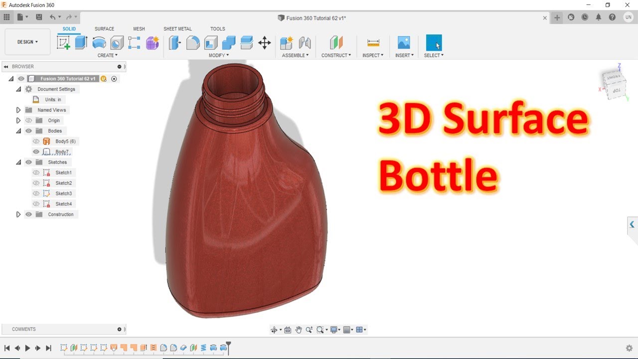 Fusion 360 Tutorial #62 | 3D Surface Bottle Design