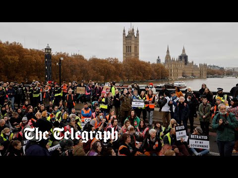 Climate activists block Lambeth Bridge in solidarity with jailed Insulate Britain members