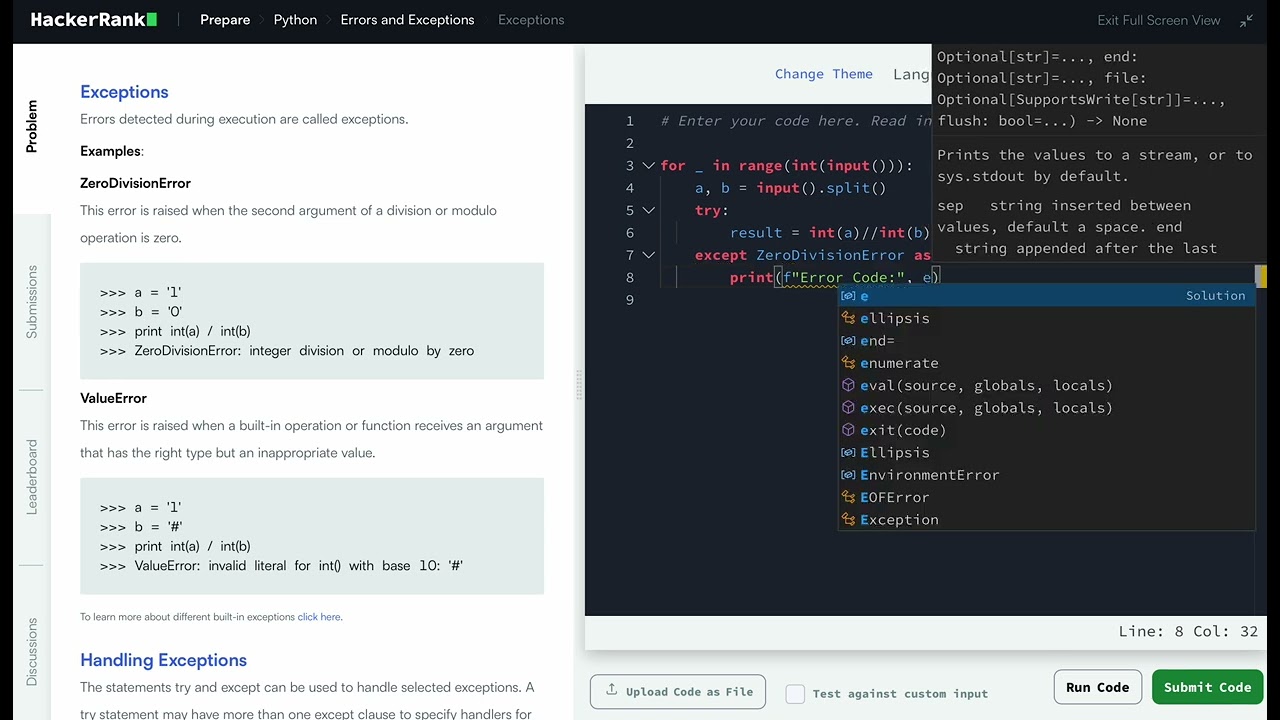 Hackerrank Python Solution #1 Errors and Exceptions - Python: Exceptions