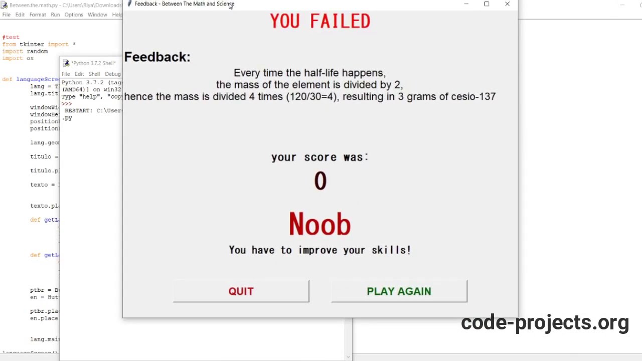 Math Science Quiz in Python with Source Code | Source Code & Projects