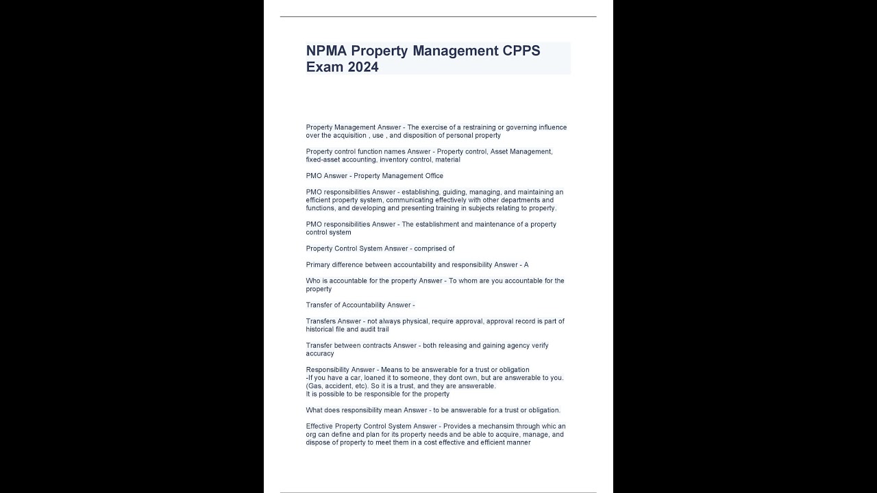 NPMA Property Management CPPS Exam 2024