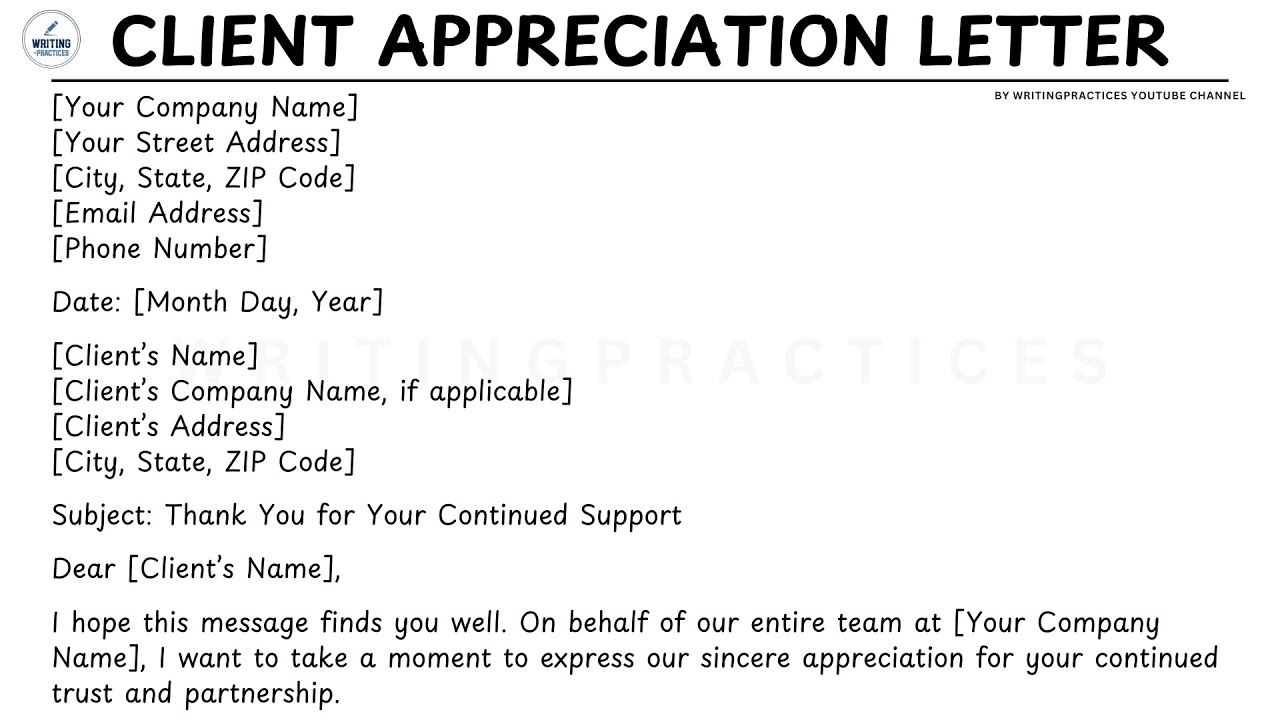 How To Write A Client Appreciation Letter Step by Step Guide | Writing Practices
