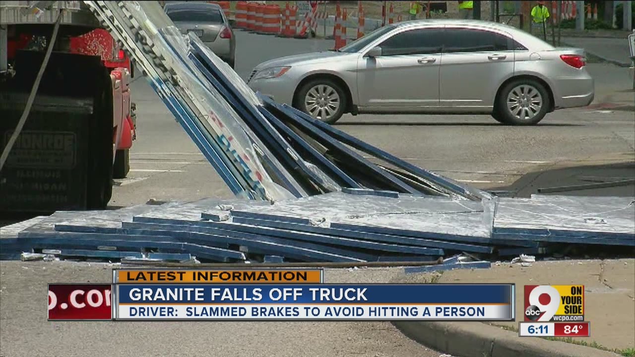 Granite slabs fall off truck