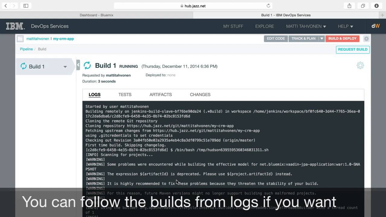Configuring IBM DevOps services to your Java EE application
