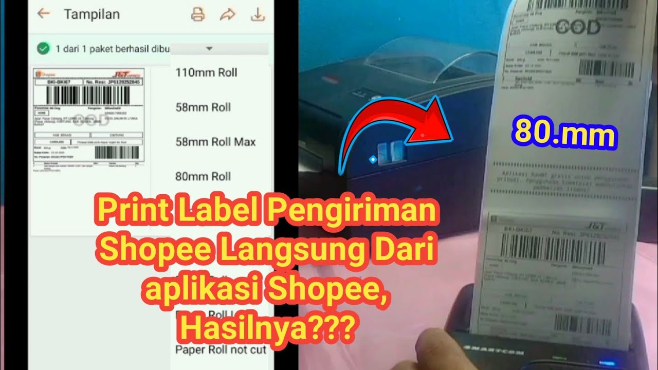 cara cetak label pengiriman shopee langsung dari aplikasi shopee menggunakan printer bluetooth 80mm