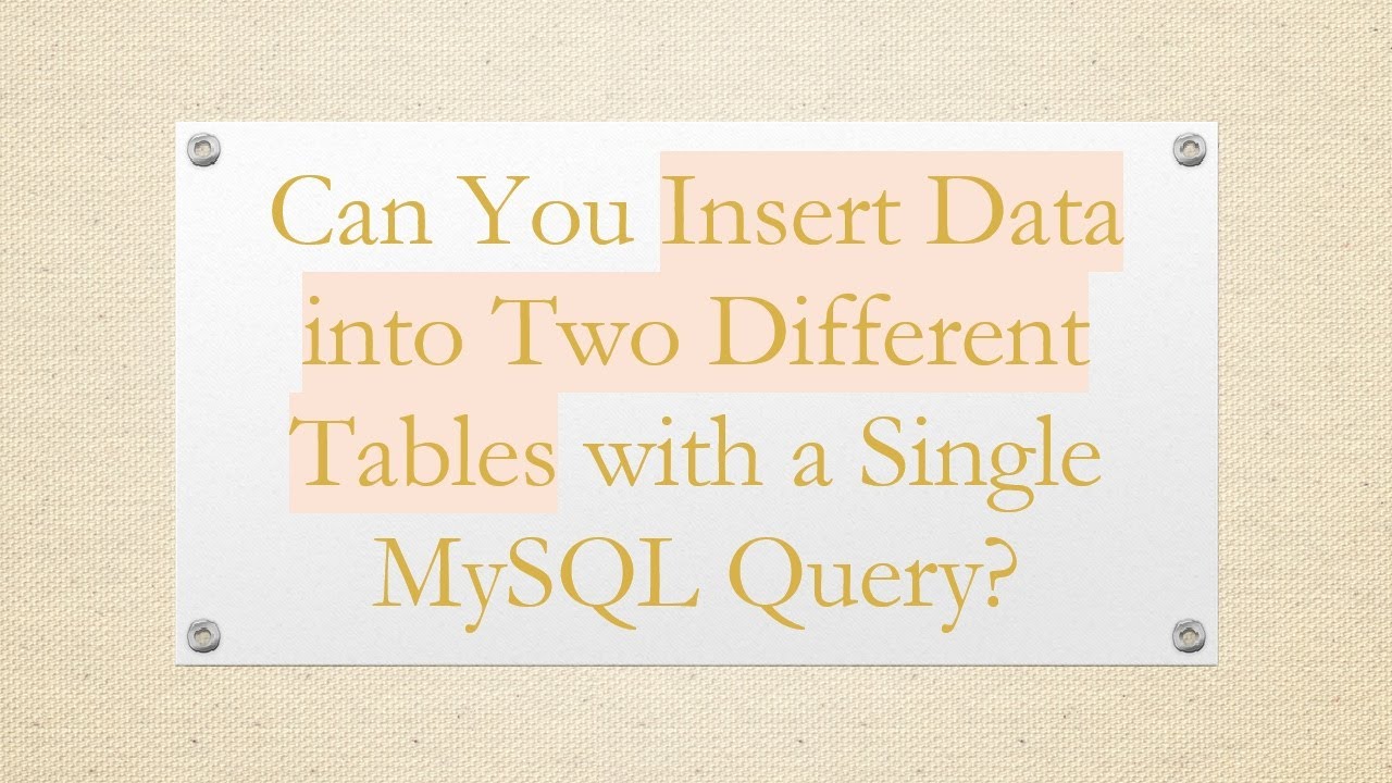 Can You Insert Data into Two Different Tables with a Single MySQL Query?