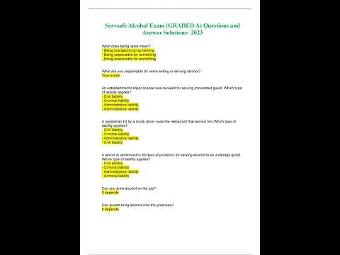 Servsafe Alcohol Exam GRADED A Questions and Answer Solutions VERIFIED