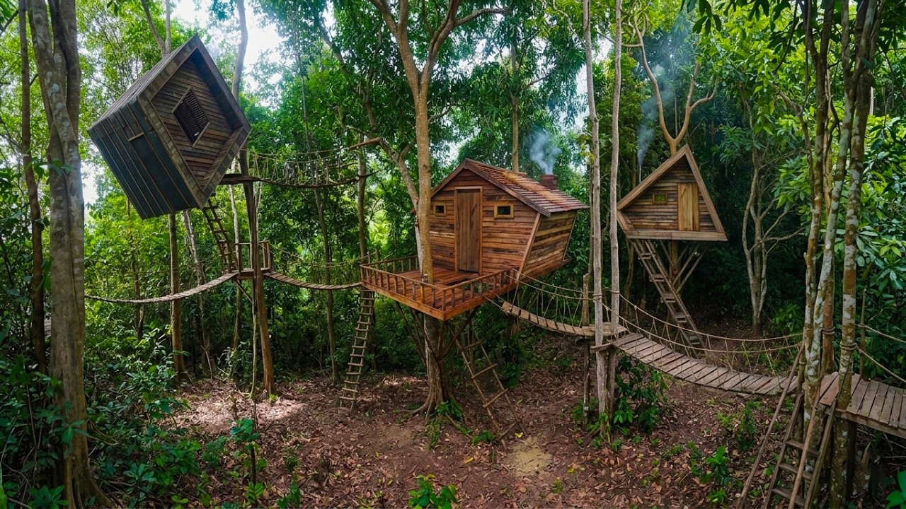 Top 3 TREEHOUSE to stay safe from Wild animals Built By Young Girl  - 120 days alone in forest