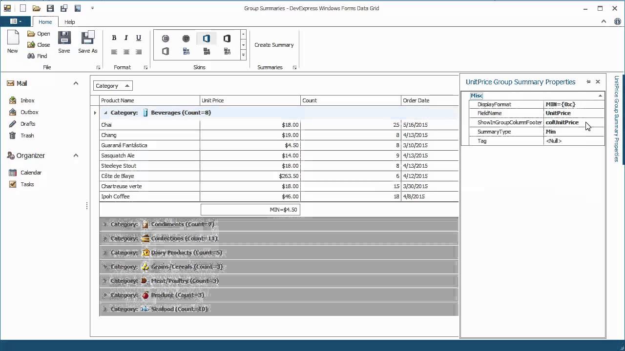 DevExpress WinForms Grid: Group Summaries