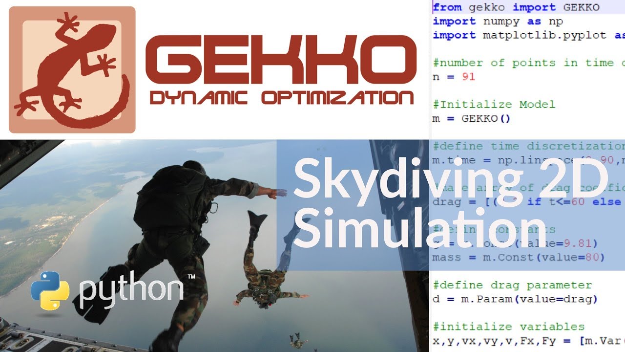 Skydiving Simulation in 2D with GEKKO Python