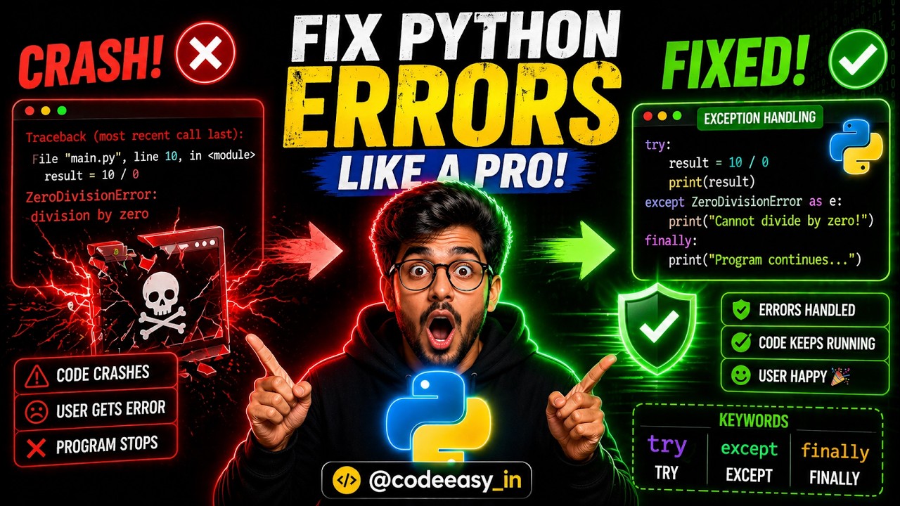 Fix Python Errors Like a Pro 🤯 | Exception Handling Explained