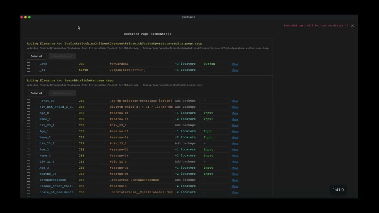 Automated testing on Redbus WebApp using DevAssure