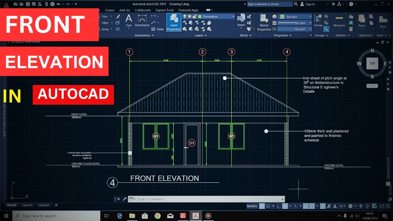 Detailed front elevation in AUtoCAD @TDMC