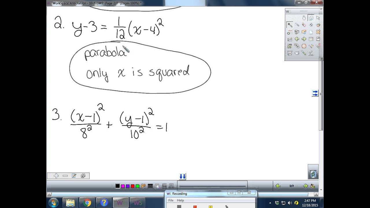 10-6  Identifying Conic Sections in Standard Form