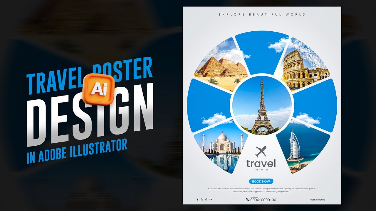 Modern Travel Poster Design in Adobe Illustrator | Illustrator Teachings | Creative Travel Poster