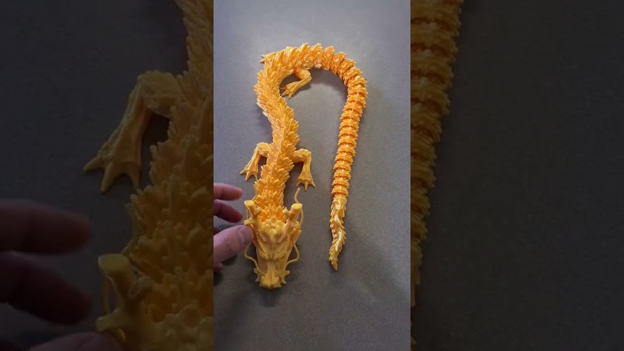 Beautiful Articulated Chinese Dragon in Gold Silk Filament