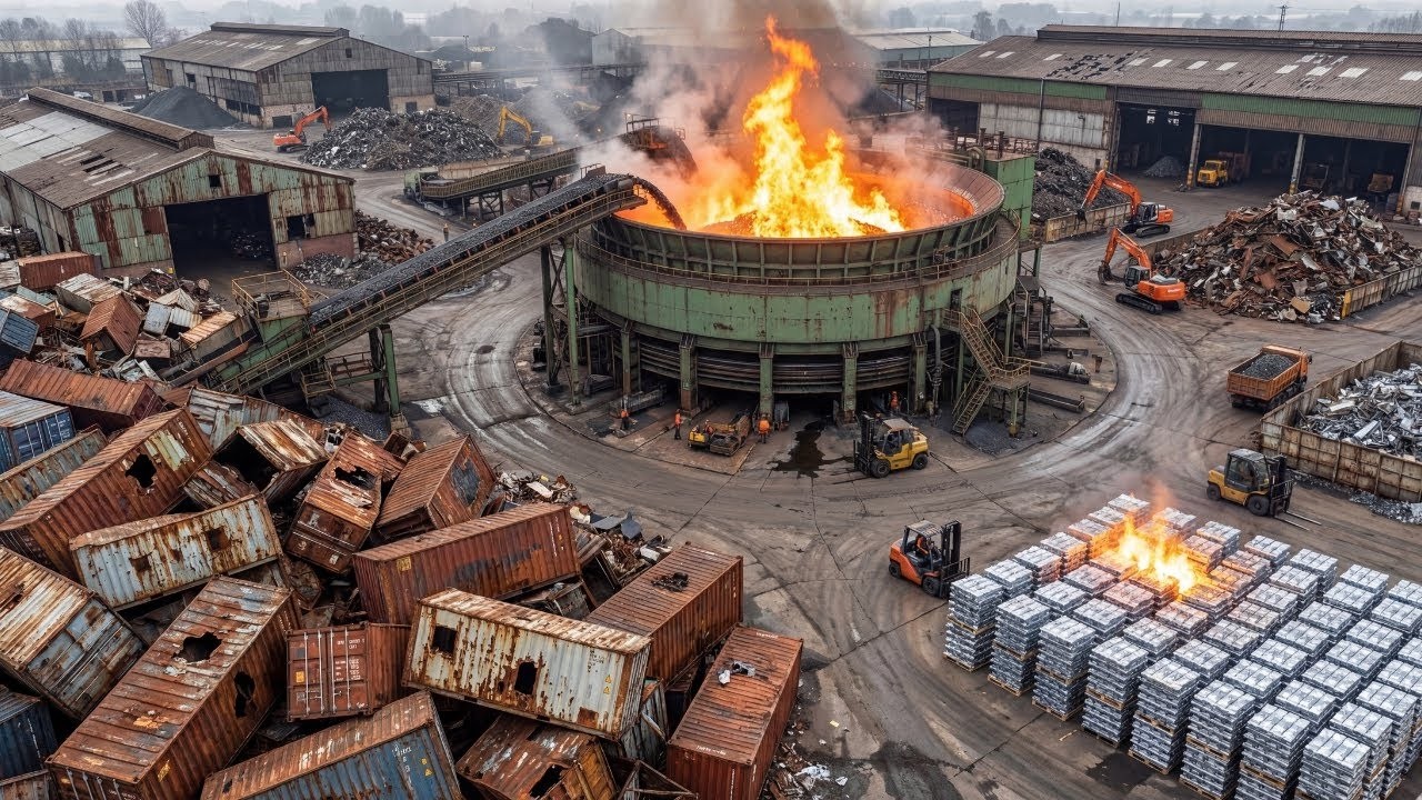 Inside the Giant Container Recycling Plant – Turning Scrap Containers into Steel