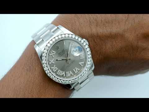 Rolex 116200 Datejust 36 mm Custom Diamond Bezel Custom Silver Diamond Dial Complete Set 2010