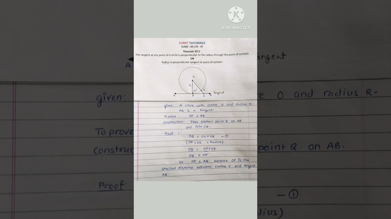 Prove that radius and tangent are perpendicular to each other at point of contact #math #cbse