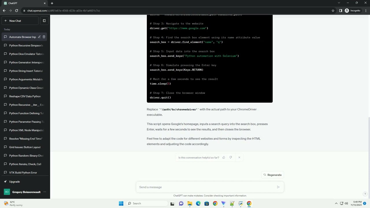 Opening a browser and inputting data using python