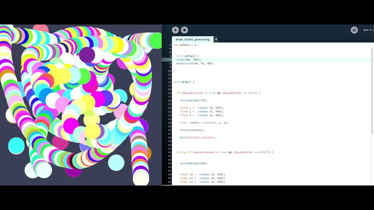 draw circles using mouse click function with  processing