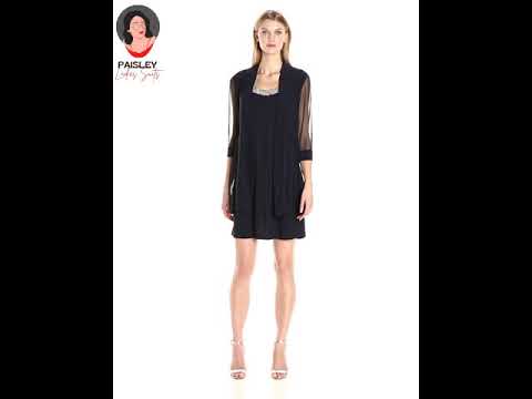 R&M Richards Women's 2 Piece Mesh Panel Beaded Neck Jacket Dress | Cocktail Dresses