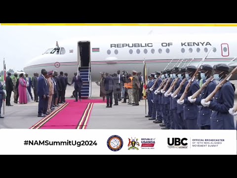 President of Kenya H.E. William Ruto arriving at Entebbe Airport for IGAD and the 19th NAM Summit.