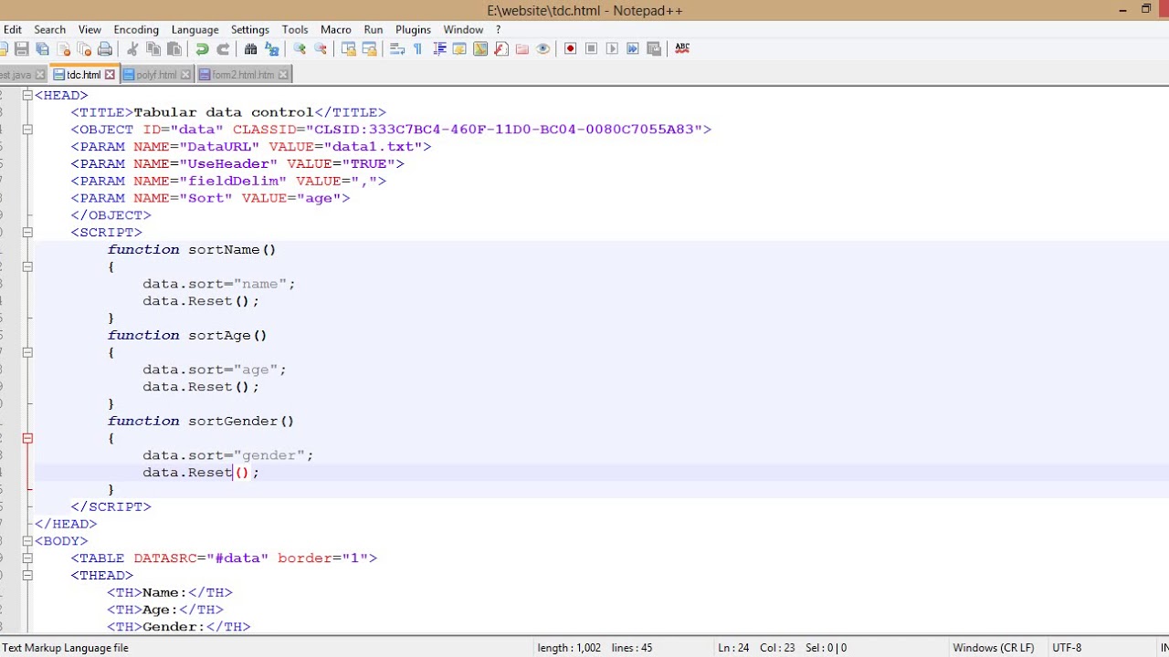 Tabular data control