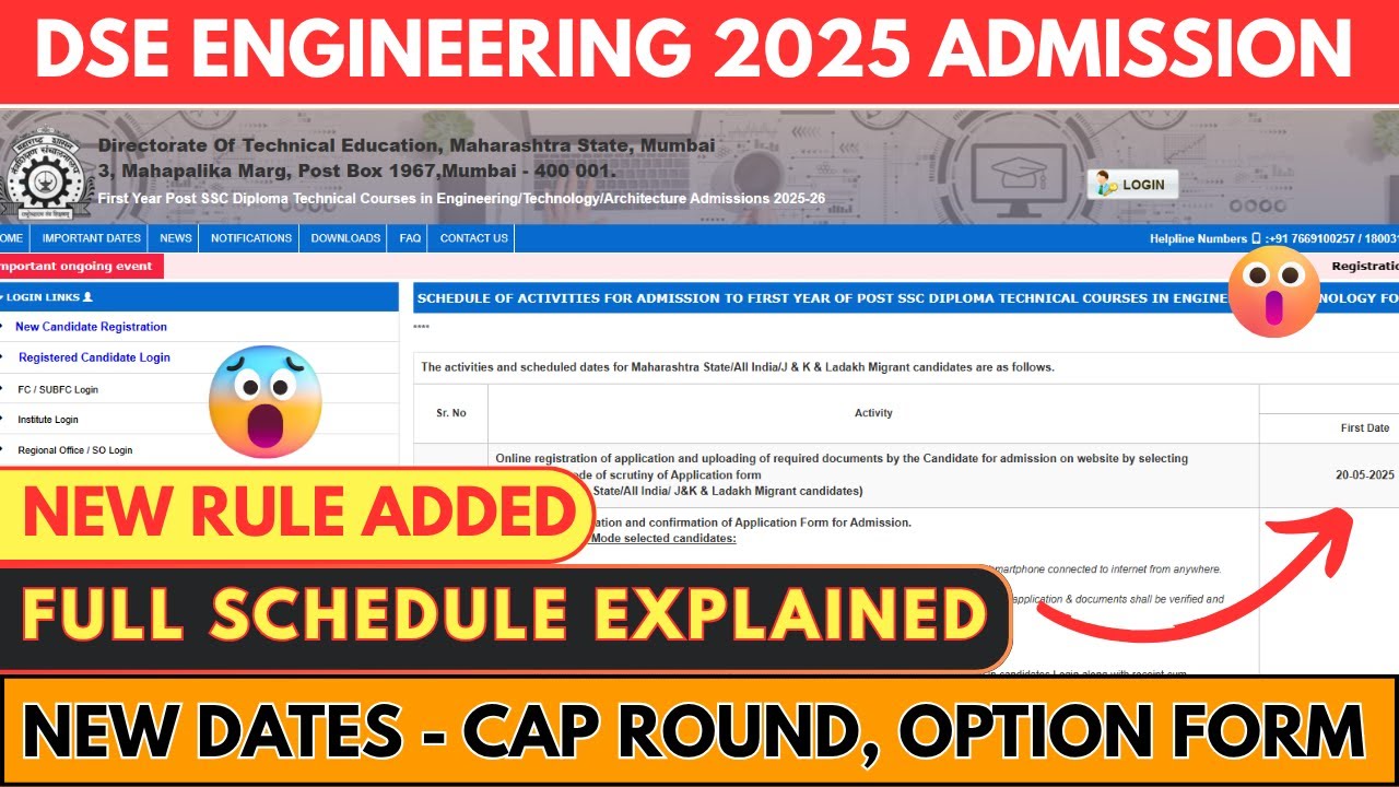 DSE Admission Registration Process Dates/Schedule Explained | Direct Second Year Engineering 2025-26