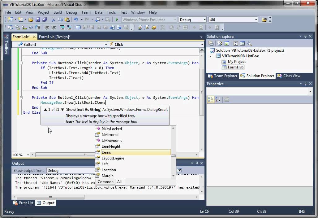 VB Tutorial 08 - ListBox Simple