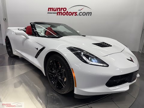 2016 Corvette 1LT Convertible 6.2L 460hp Auto NPP Black Rims in Arctic White/ Adrenaline Red 31K kms