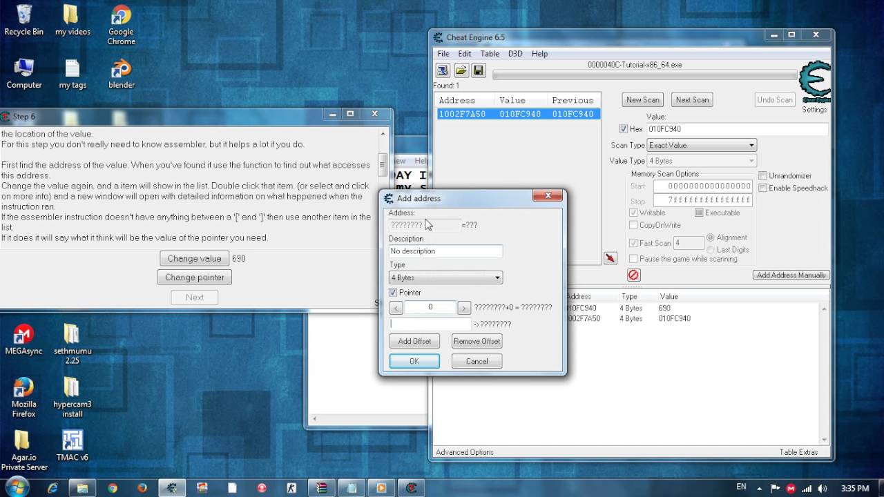 how to finish step 6 and 7 cheat engine tutorial
