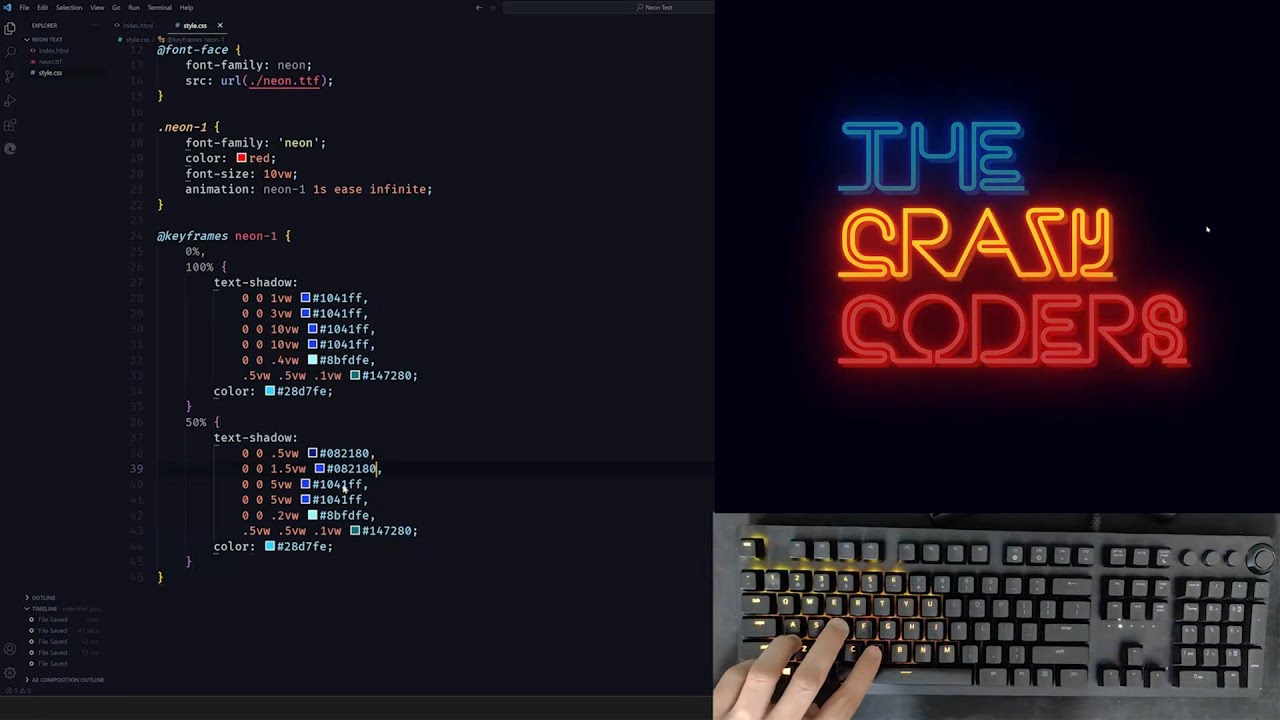 ASMR Programming - Neon text with CSS - No Talking