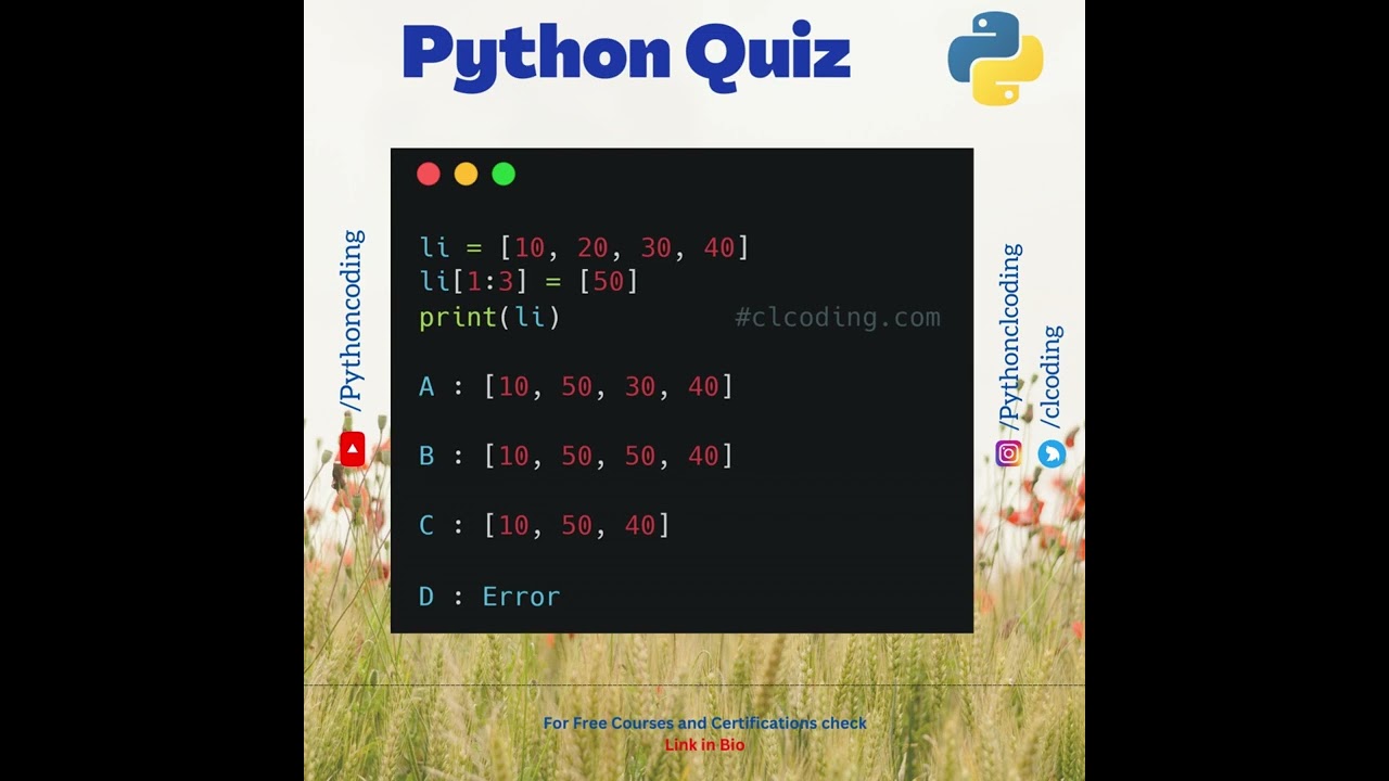 Python Quiz | Day 30 | What is the output of following code ?