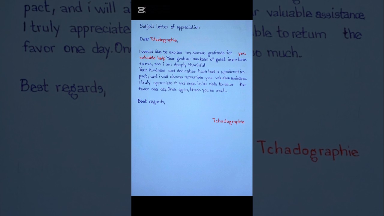 Example of letter Appreciation