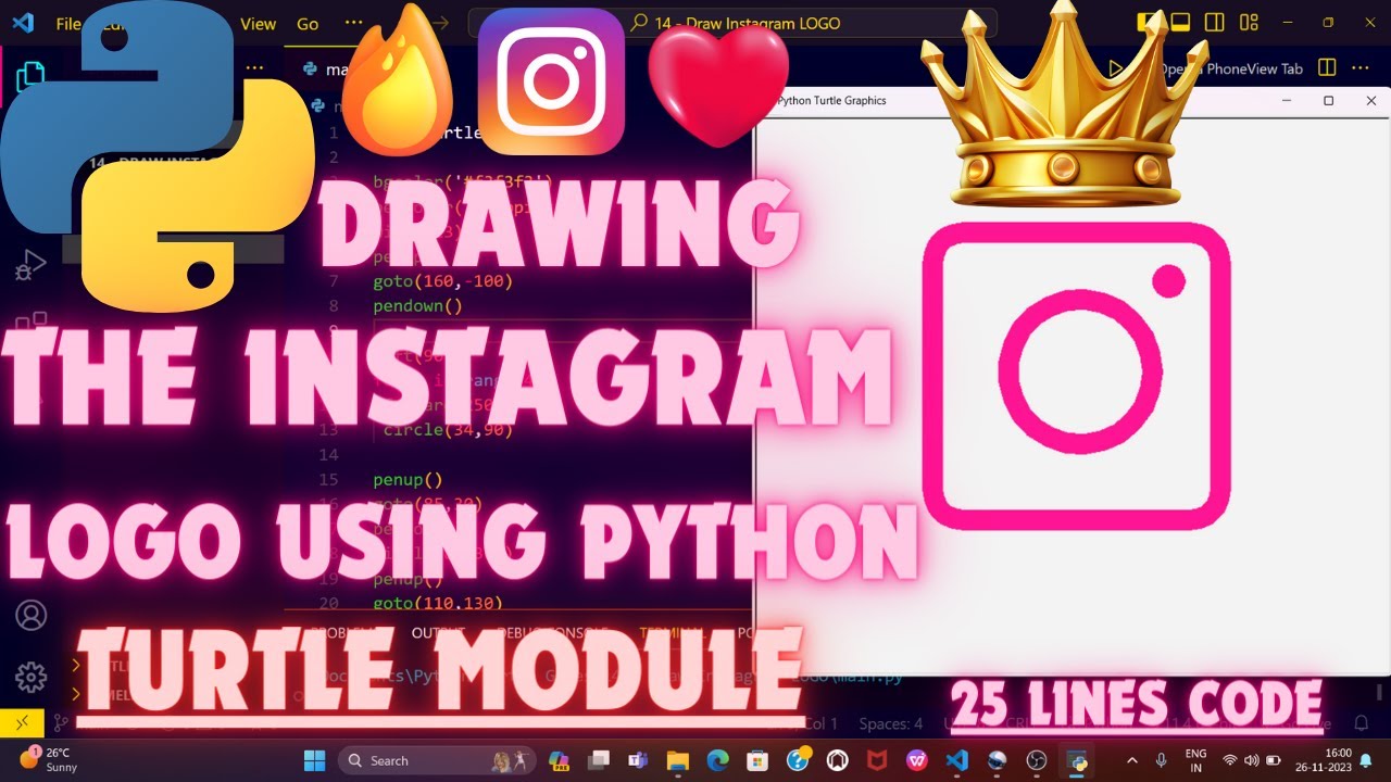 Drawing The Instagram Logo using Python Turtle | Step-by-step Tutorial #python #turtle #design