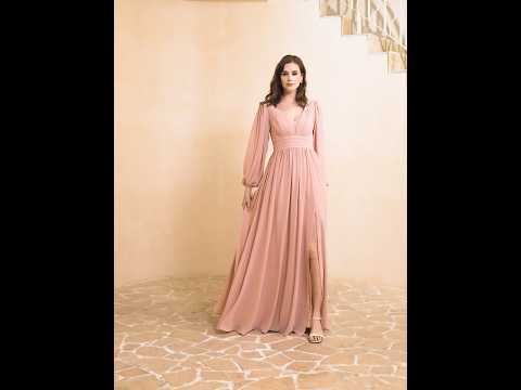 Dusty Rose Plunging V-Neck Floor-Length Dress With Slit