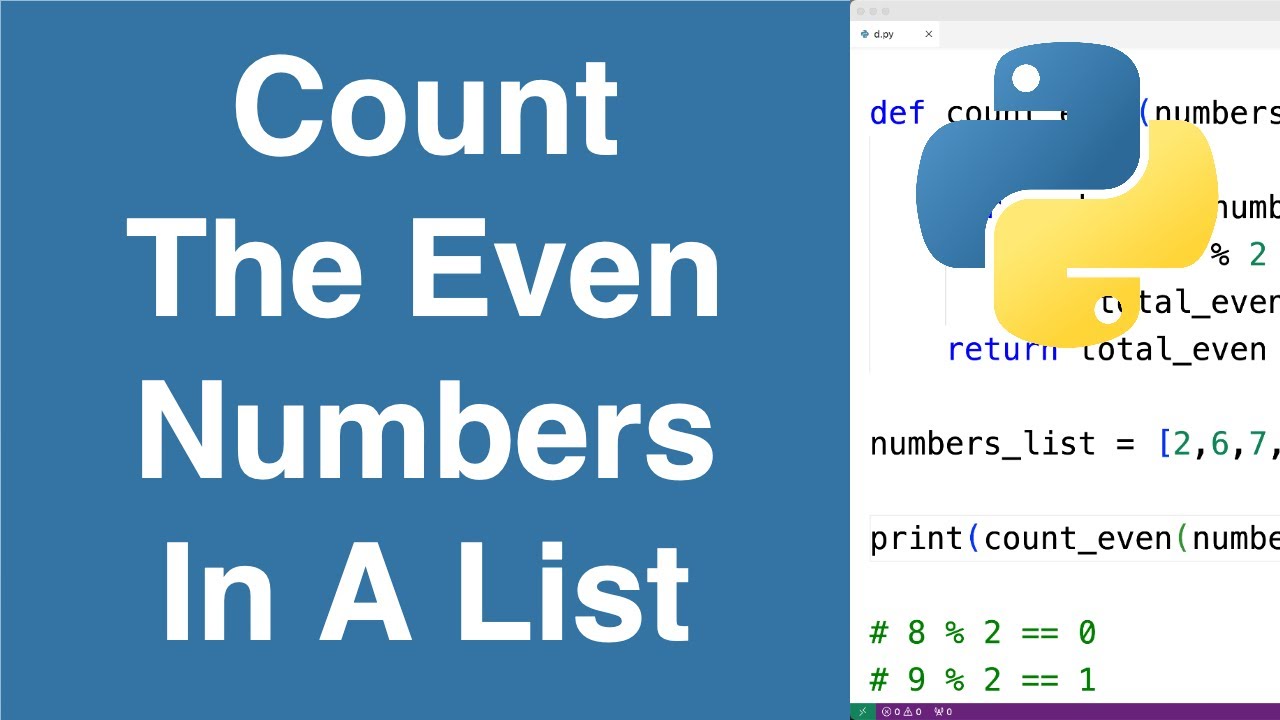 Count The Even Numbers In A List | Python Example