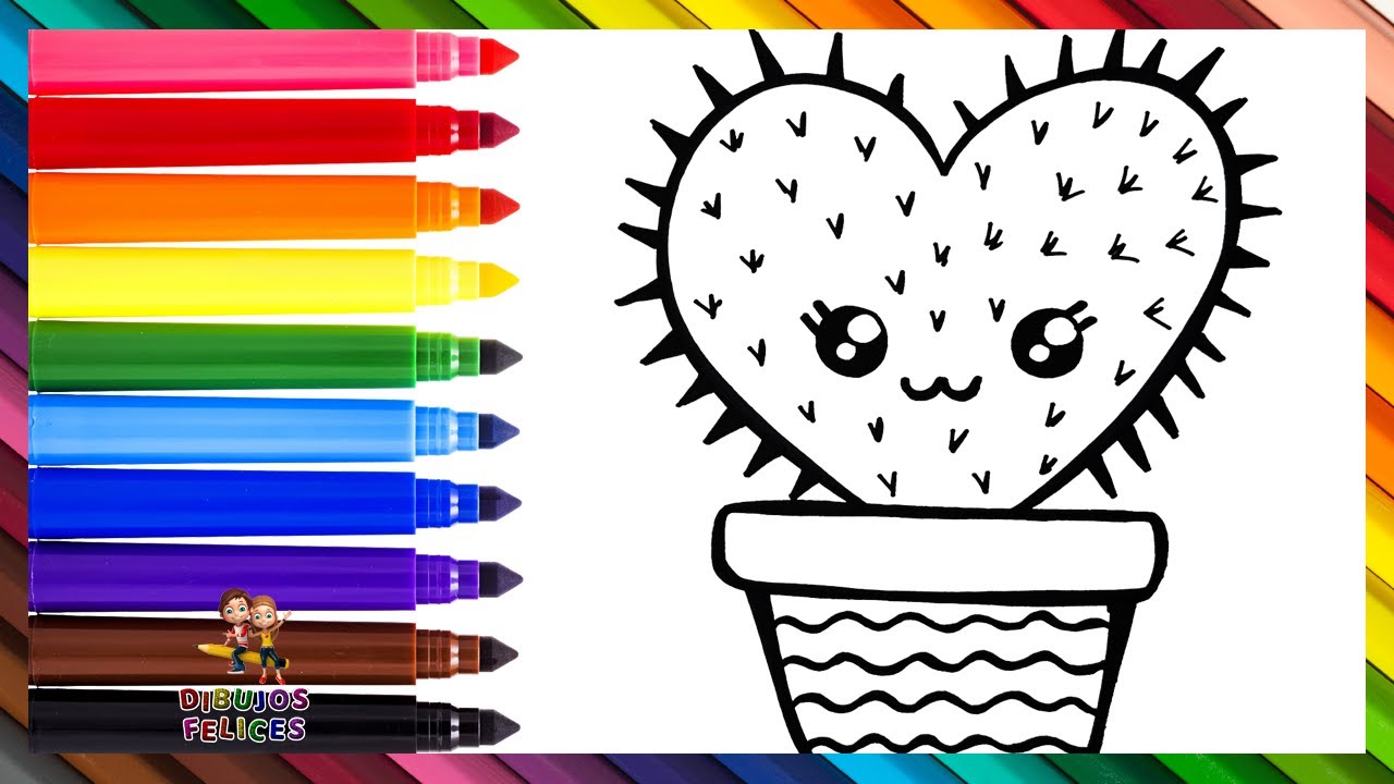 Dibuja y Colorea Un Lindo Cactus 🌵❤️🌈 Dibujos Para Niños