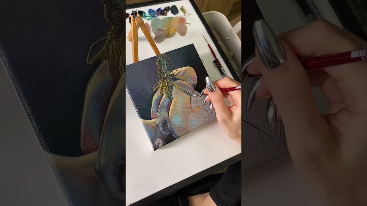 Shibari Art. Oil Painting. Artwork. Bondage. Rope Art. Figurative Painting. Hyperrealism