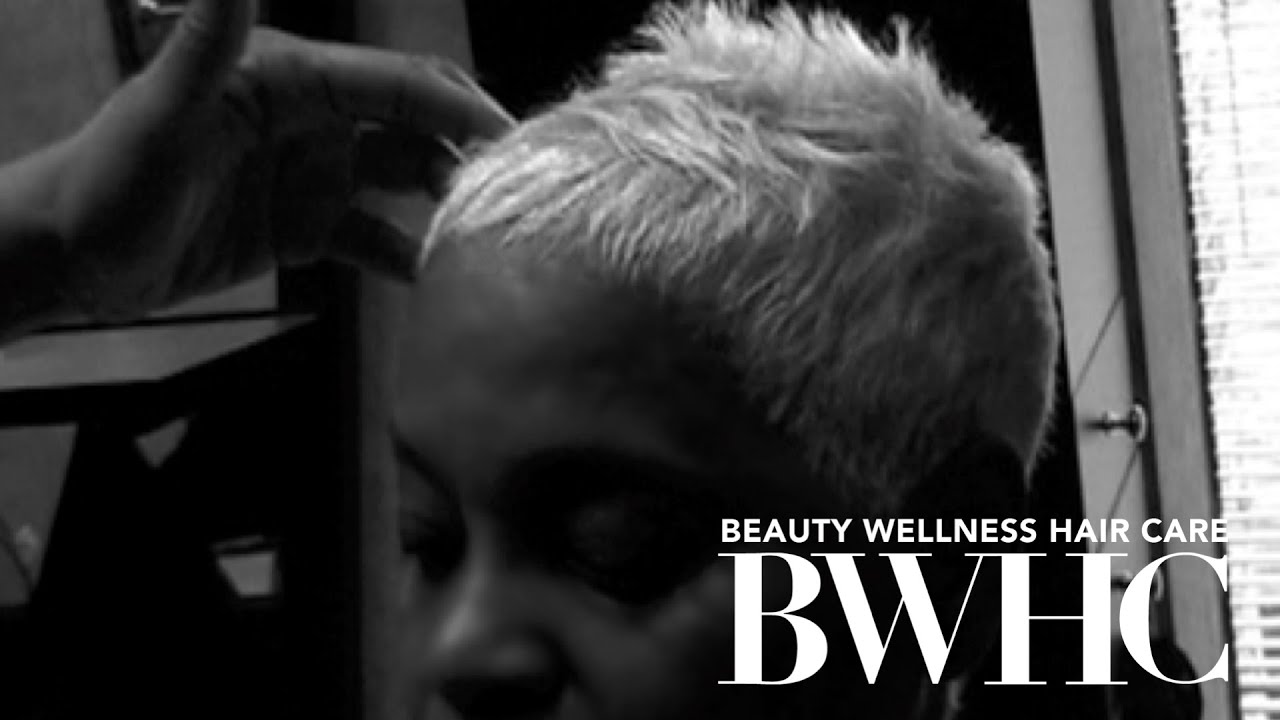 Platinum Blonde Pixie Hair Cut [on a Black Woman]