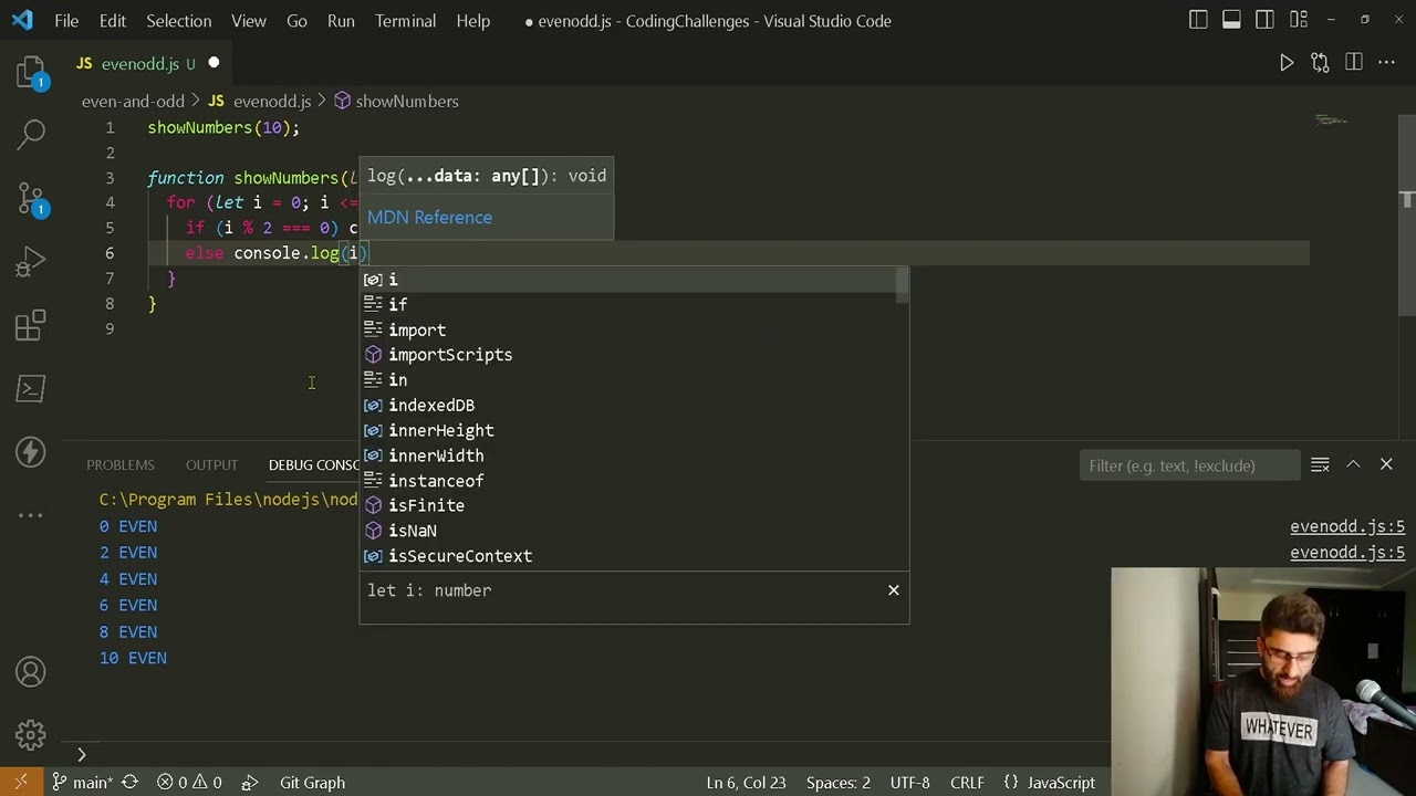 Coding Challenge #6 | JavaScript | Even Odd numbers
