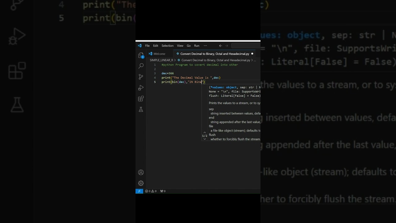 Convert Decimal to Binary, Octal and Hexadecimal in Python Programming #decimal #binary #python